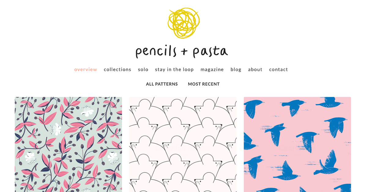 Pencils + Pasta, pattern design and illustration